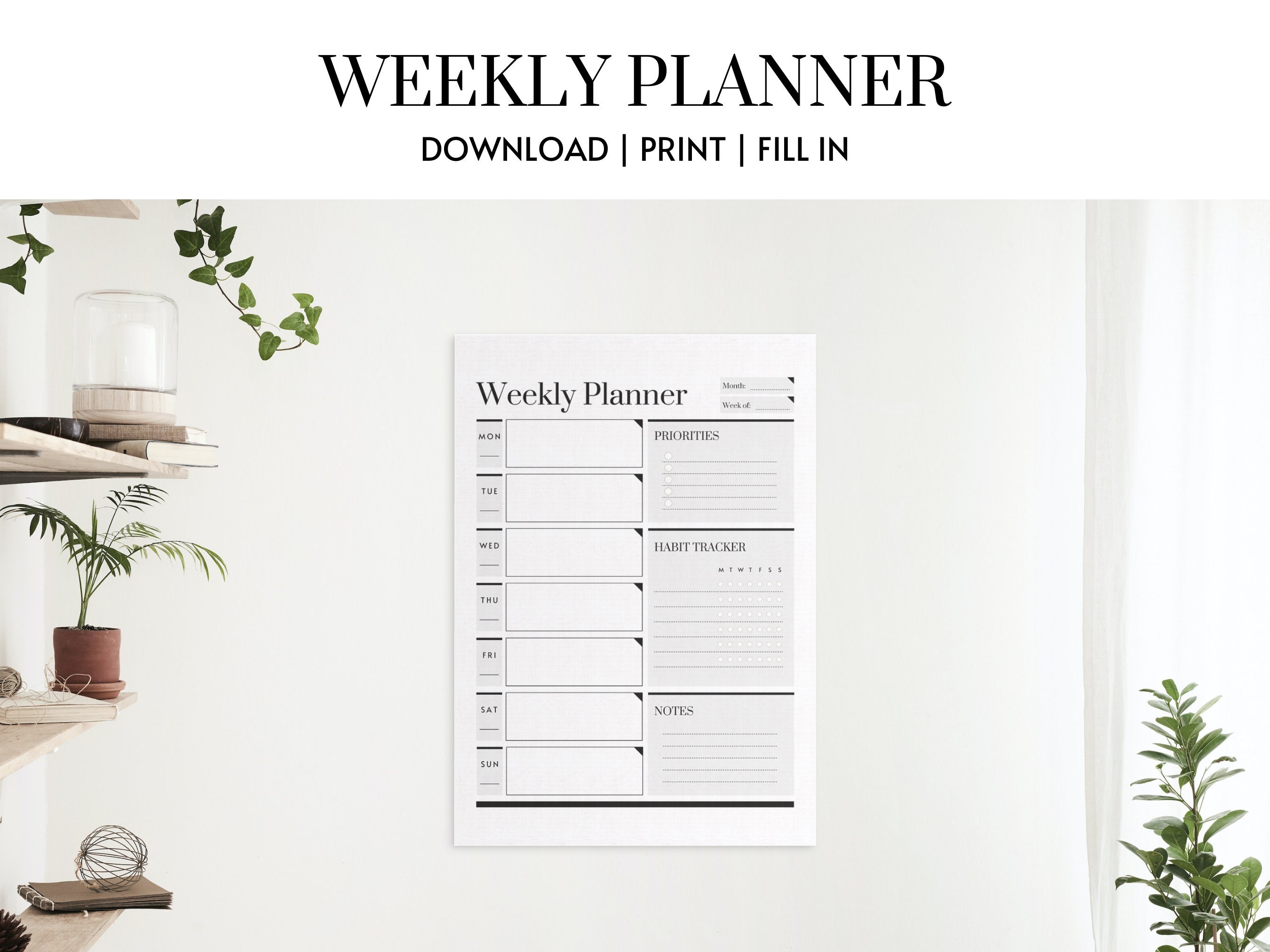 Modern Weekly Planner, Printable Weekly Planner, Minimalist Planner ...