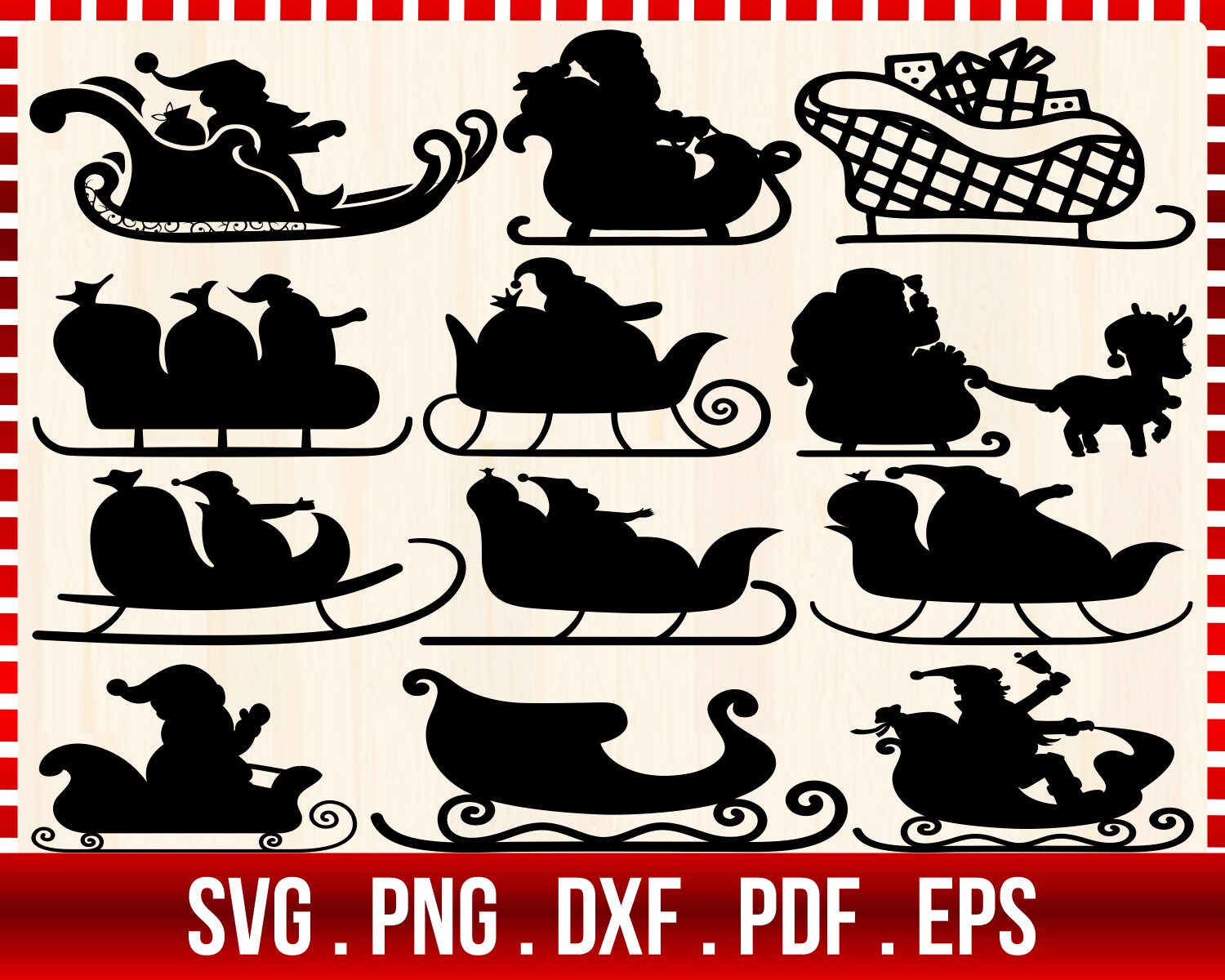 Santa Sleigh Svg Santa Sleigh Svg File Svg, Png, Dxf, Eps, Pdf and ...