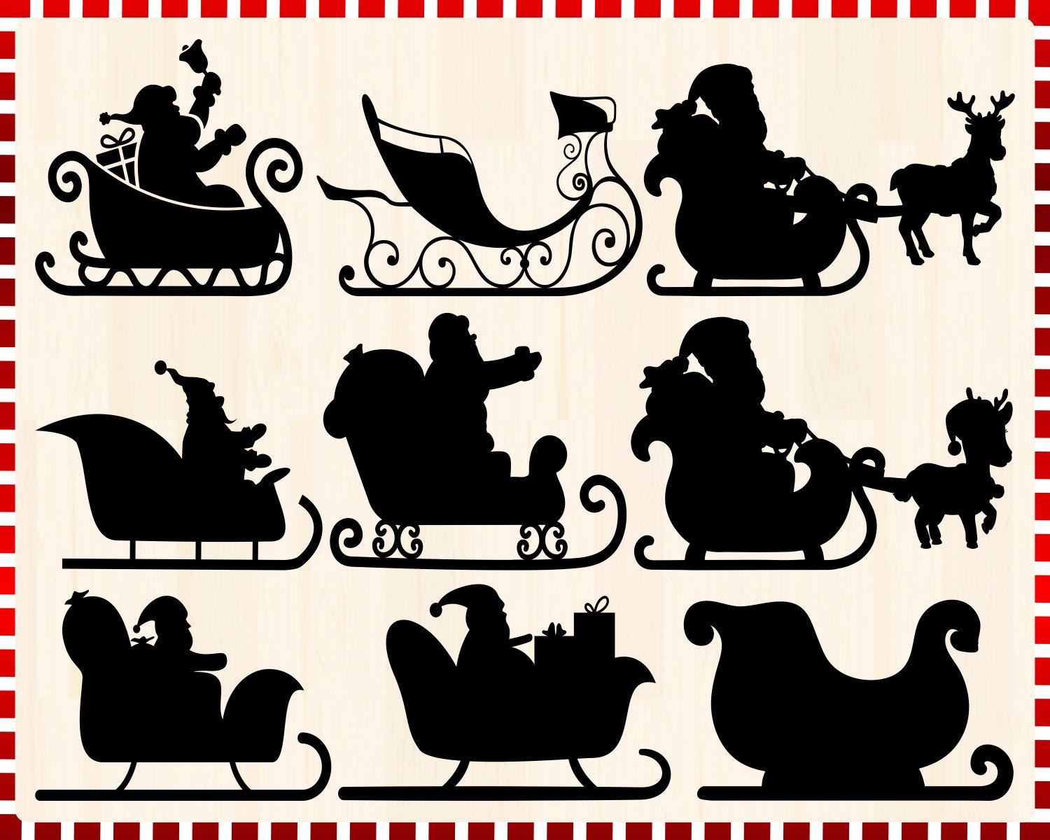 Santa Sleigh Svg Santa Sleigh Svg File Svg, Png, Dxf, Eps, Pdf and ...