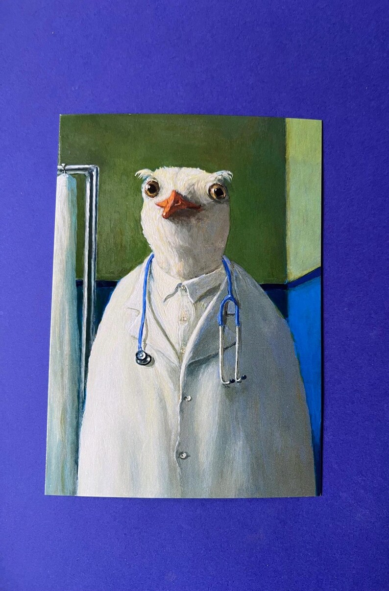 Doctor Bird by Michael Sowa, German Postcard, Whimsical Bird Art - Etsy