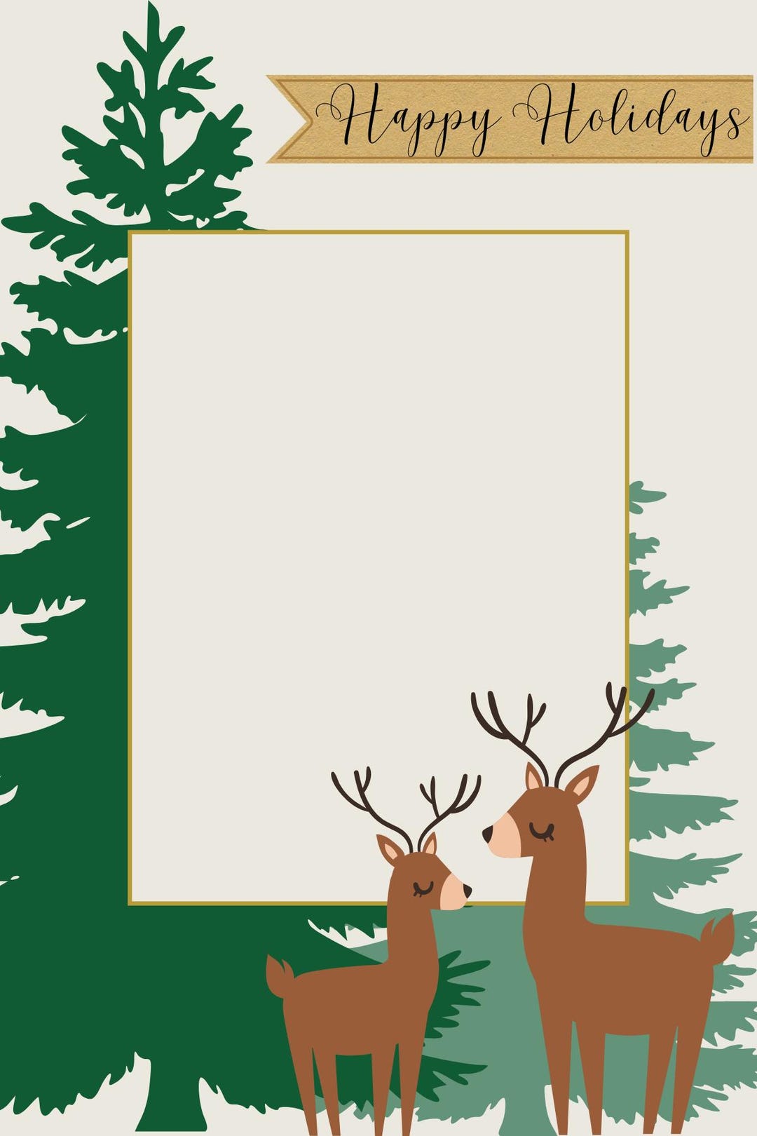 Editable Christmas Card With Reindeer Canva Template - Etsy