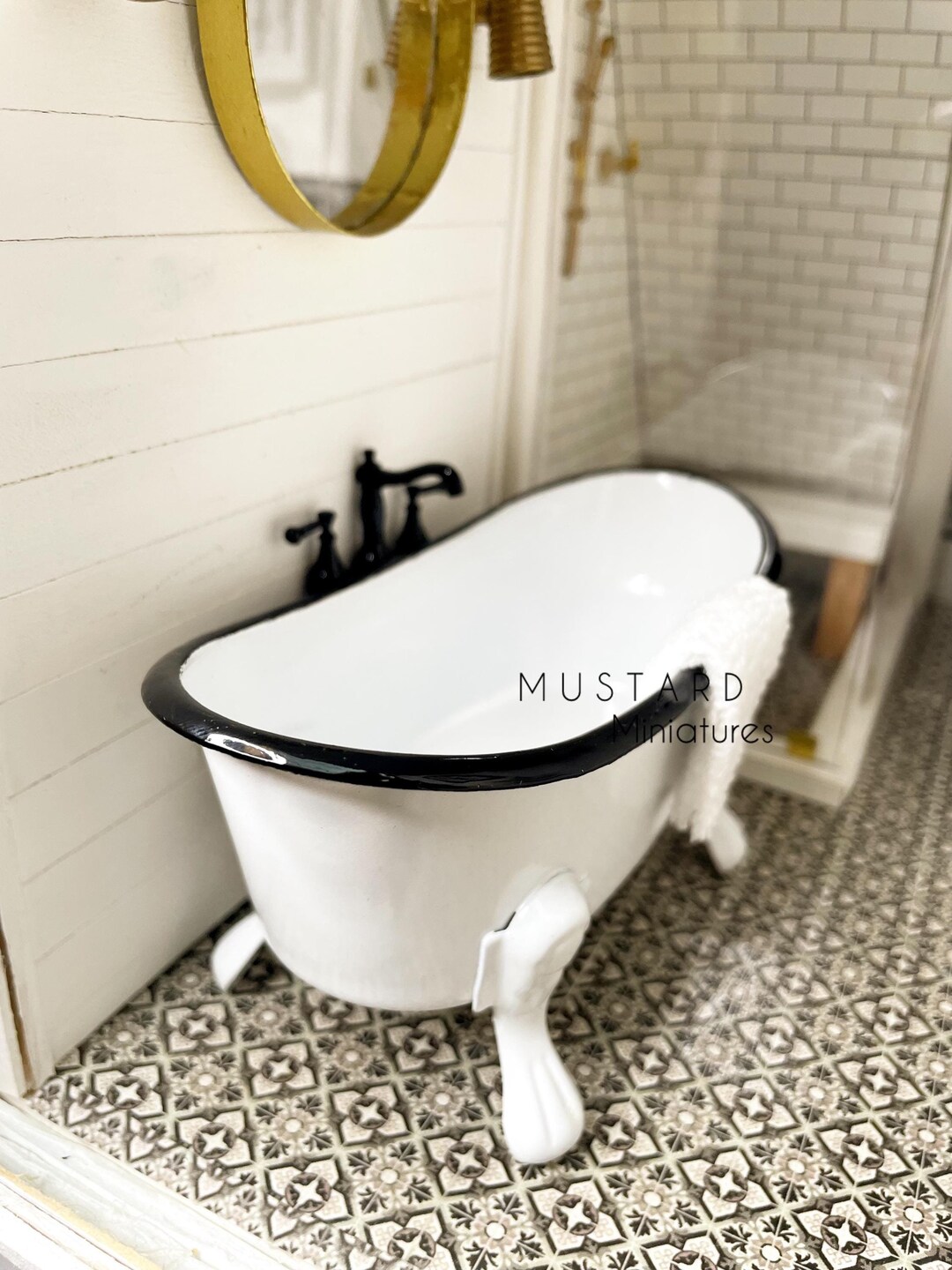 1:12 Scale Dollhouse Miniature Bath Tub With Black Rim, Modern ...