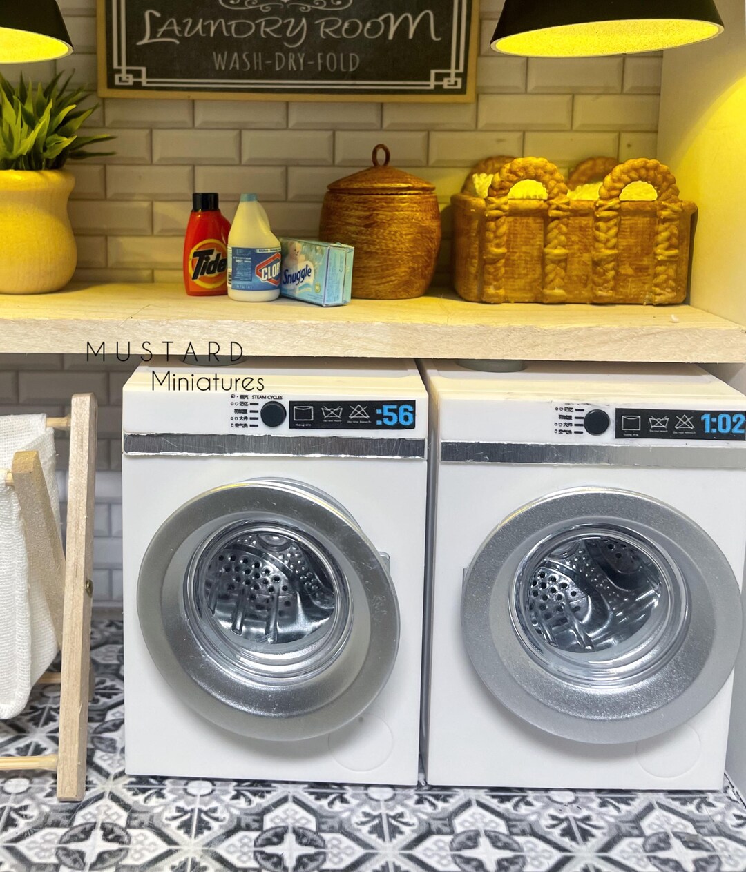 Dollhouse Working Laundry Washer and Dryer, Miniature Working Washing ...