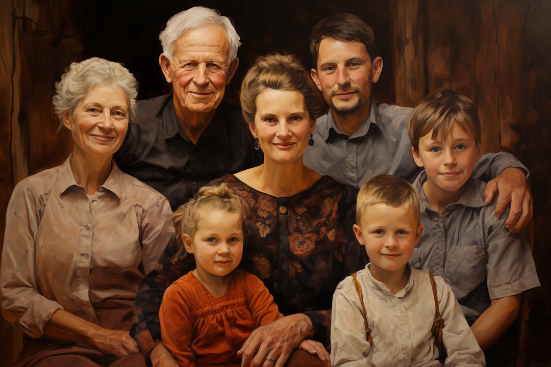 Family Portrait From Multiple Photo, Oil Color Family Portrait, DIY ...