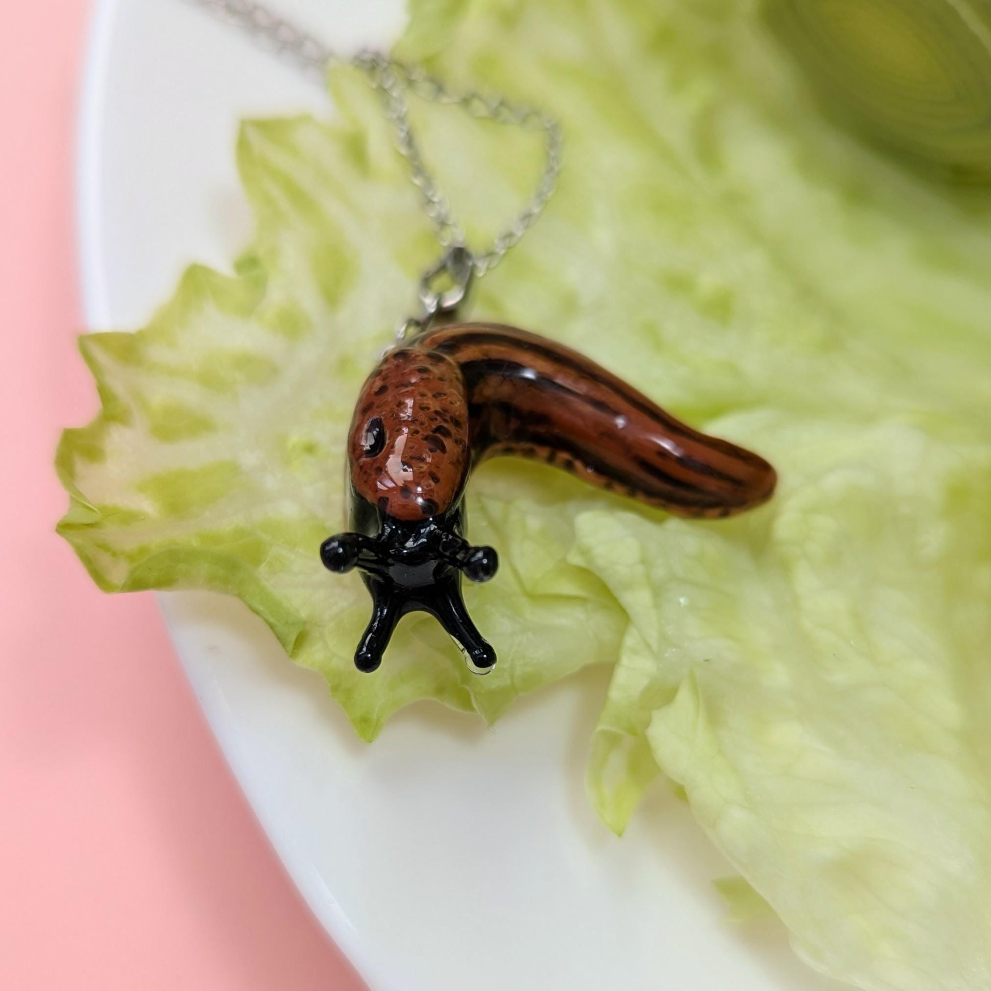 Slug Necklace, Statement Polymer Clay Necklace, Big Red Slimy Slug ...