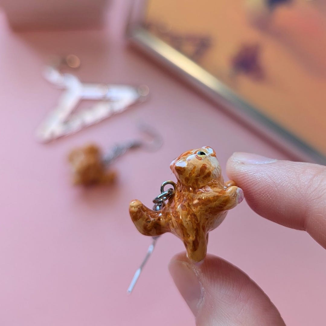 Orange Tabby Cat Earrings, Chonky Ginger Kitty, Delicate Cute Fat Cat ...
