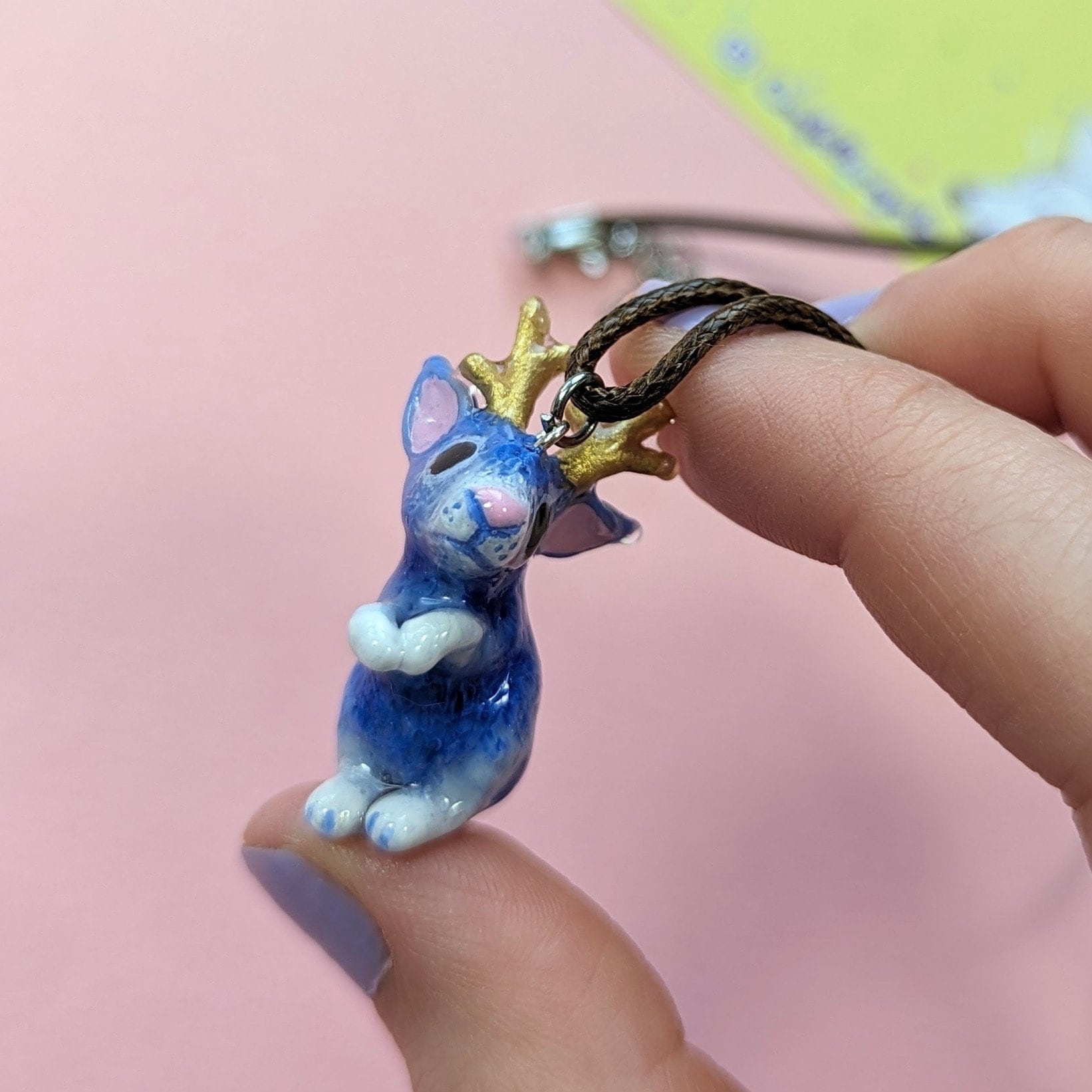 Jackalope Necklace, Blue Hare Rabbit With Antlers Jewellery, Spooky ...