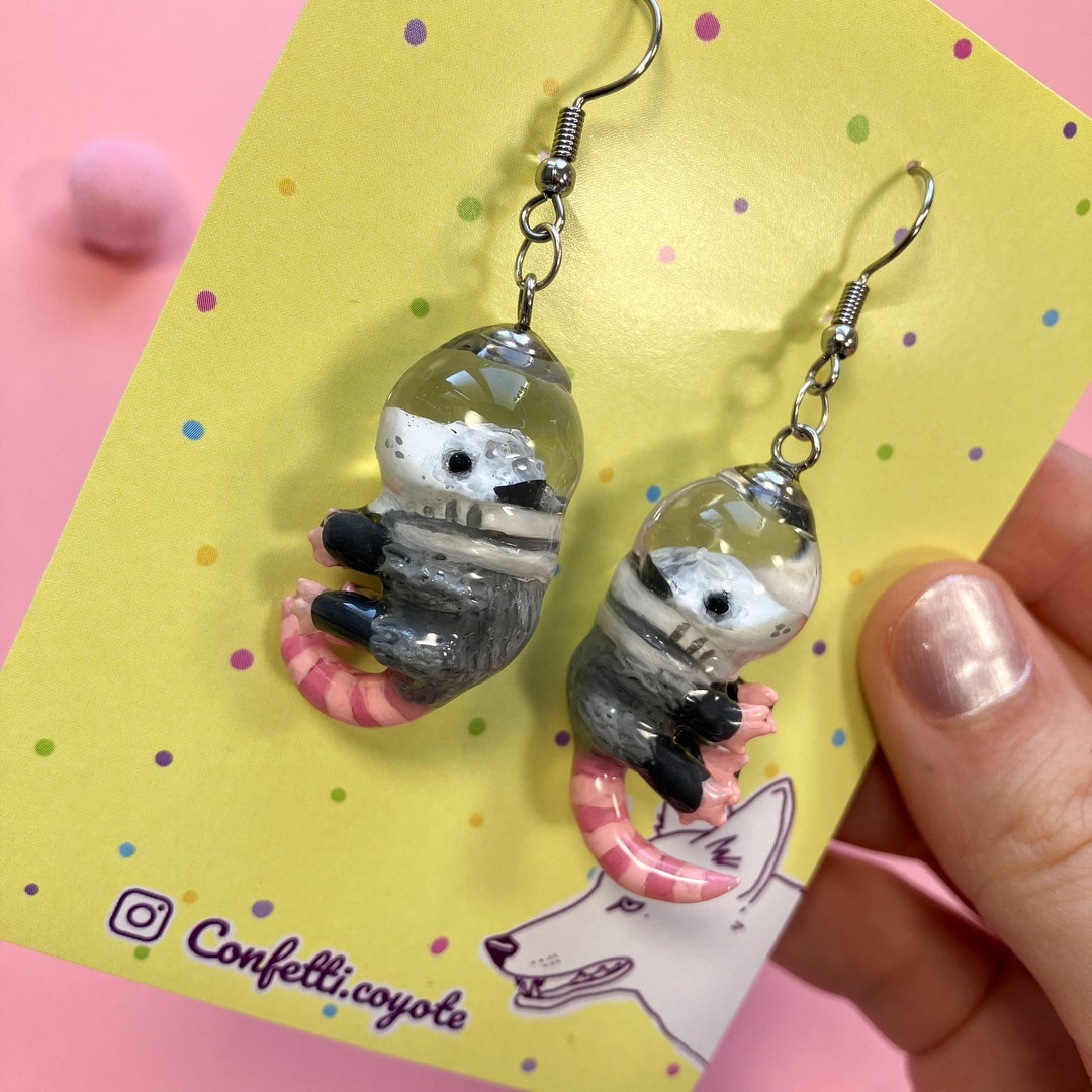 Space Possum Earrings, Astronaut Opossum Handmade Jewelry, Meme Animal ...