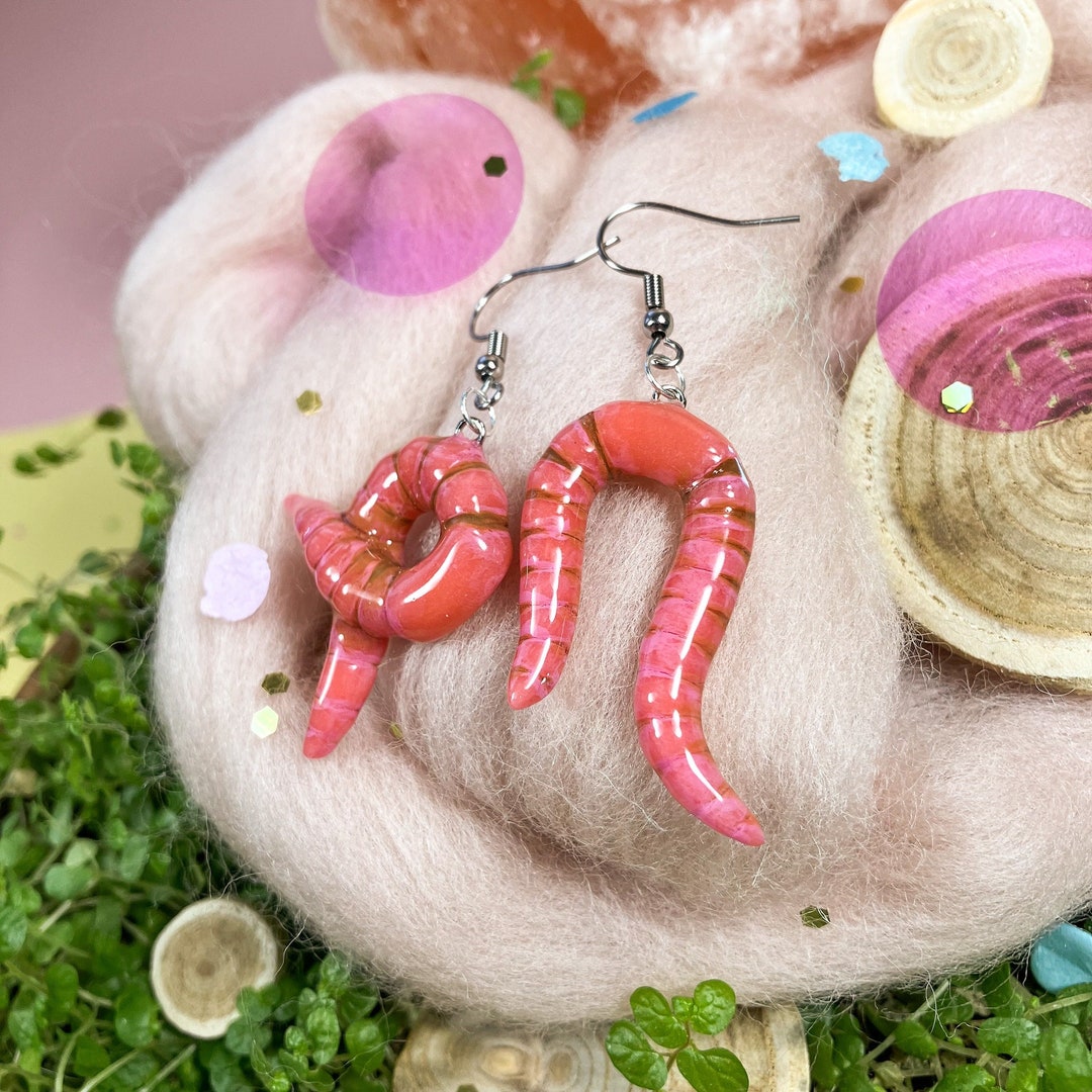 Worm Dangle Statement Earrings/ Weird Clay Jewellery/ Gardencore/ Gift ...