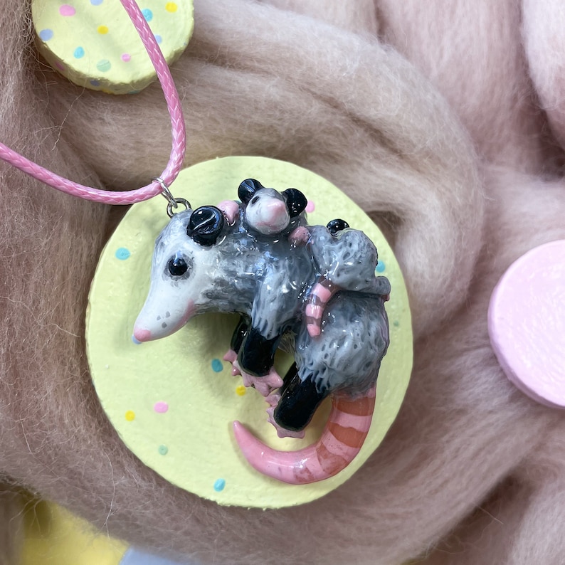 Opossum Mama Handmade Necklace 3D, Baby Possum Pendant, Meme Animal ...