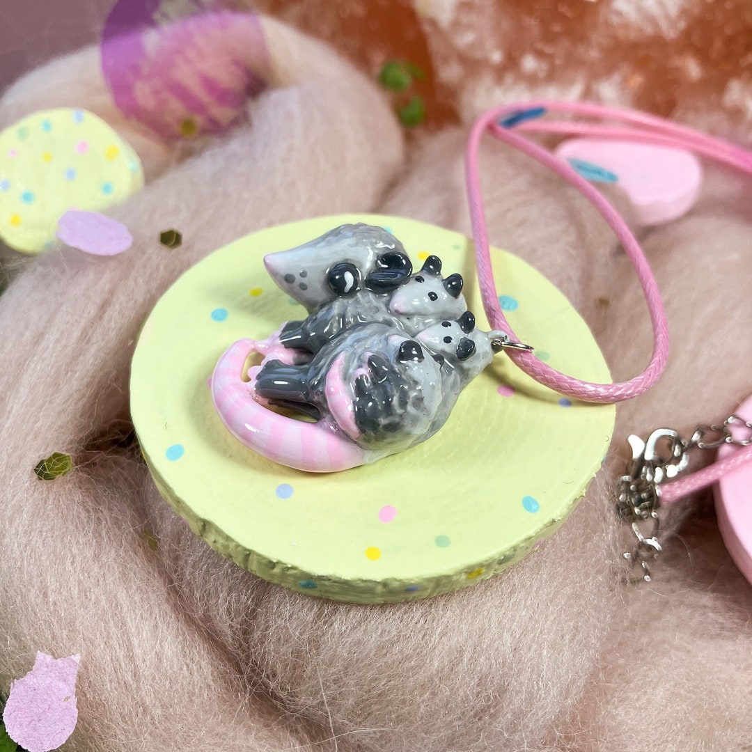 Opossum Mama Handmade Necklace/ Baby Possums Pendant/ Meme Animal/ Gift ...