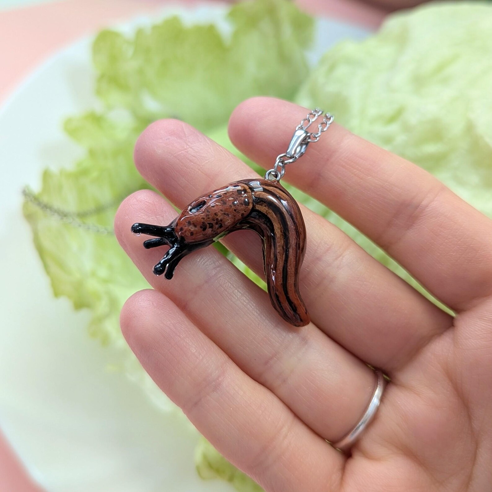 Slug Necklace, Statement Polymer Clay Necklace, Big Red Slimy Slug ...