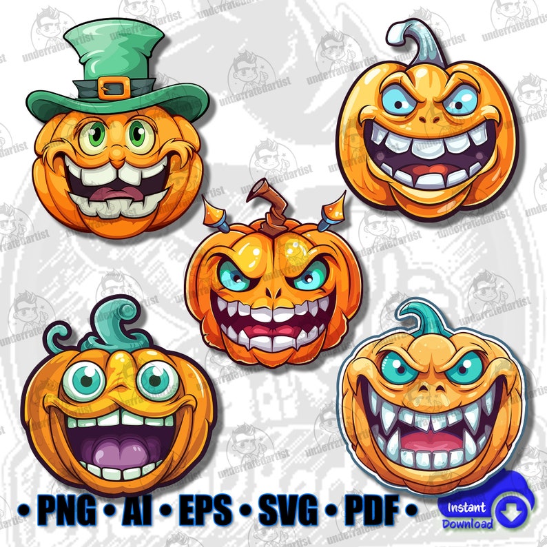 Pumpkin Monster Svg Png Clipart Bundle for Halloween Instant Download ...
