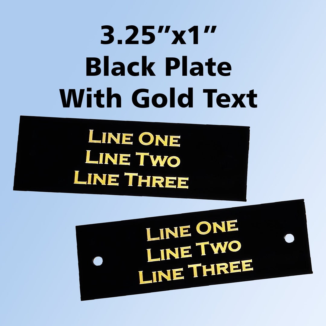 Personalized Black Brass Plate With Gold Text - Laser Engraved (3.25