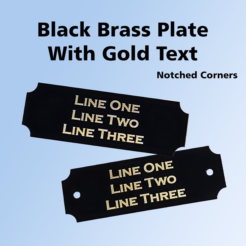 Personalized Black Brass Plate With Gold Text - Laser Engraved (3.25