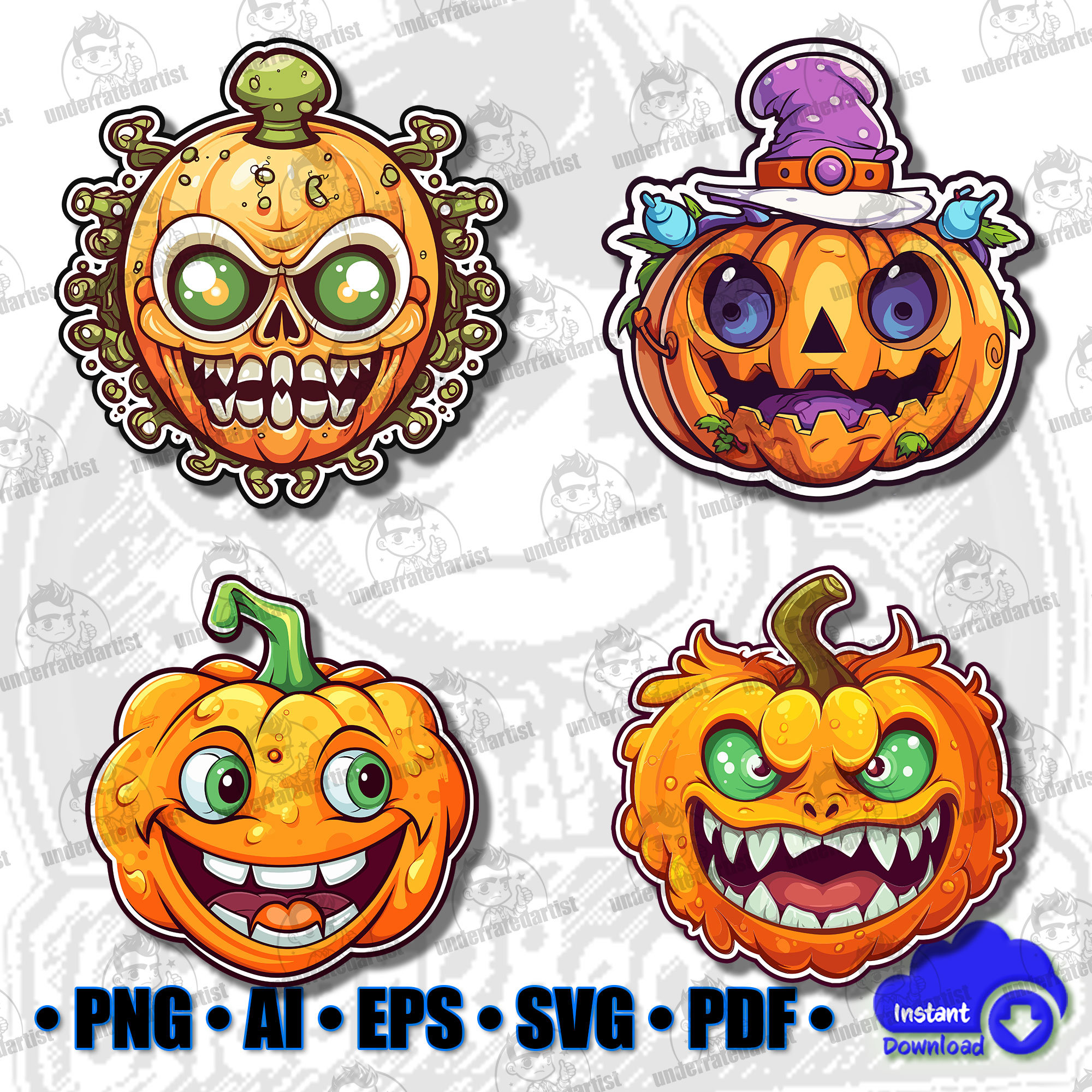 Pumpkin Monster Svg Png Clipart Bundle for Halloween Instant Download ...