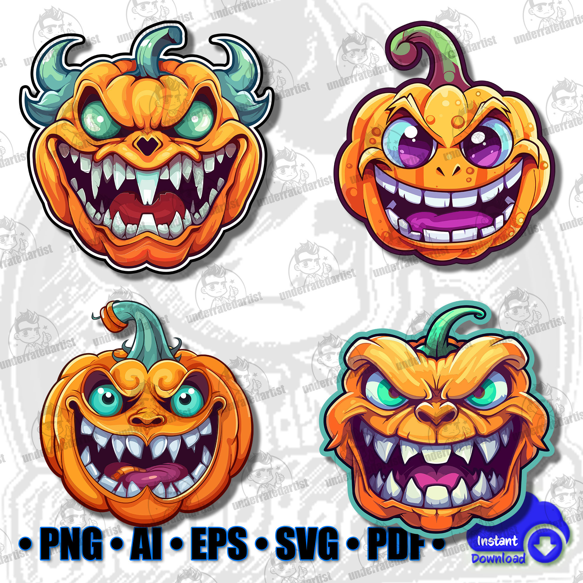 Pumpkin Monster Svg Png Clipart Bundle for Halloween Instant Download ...