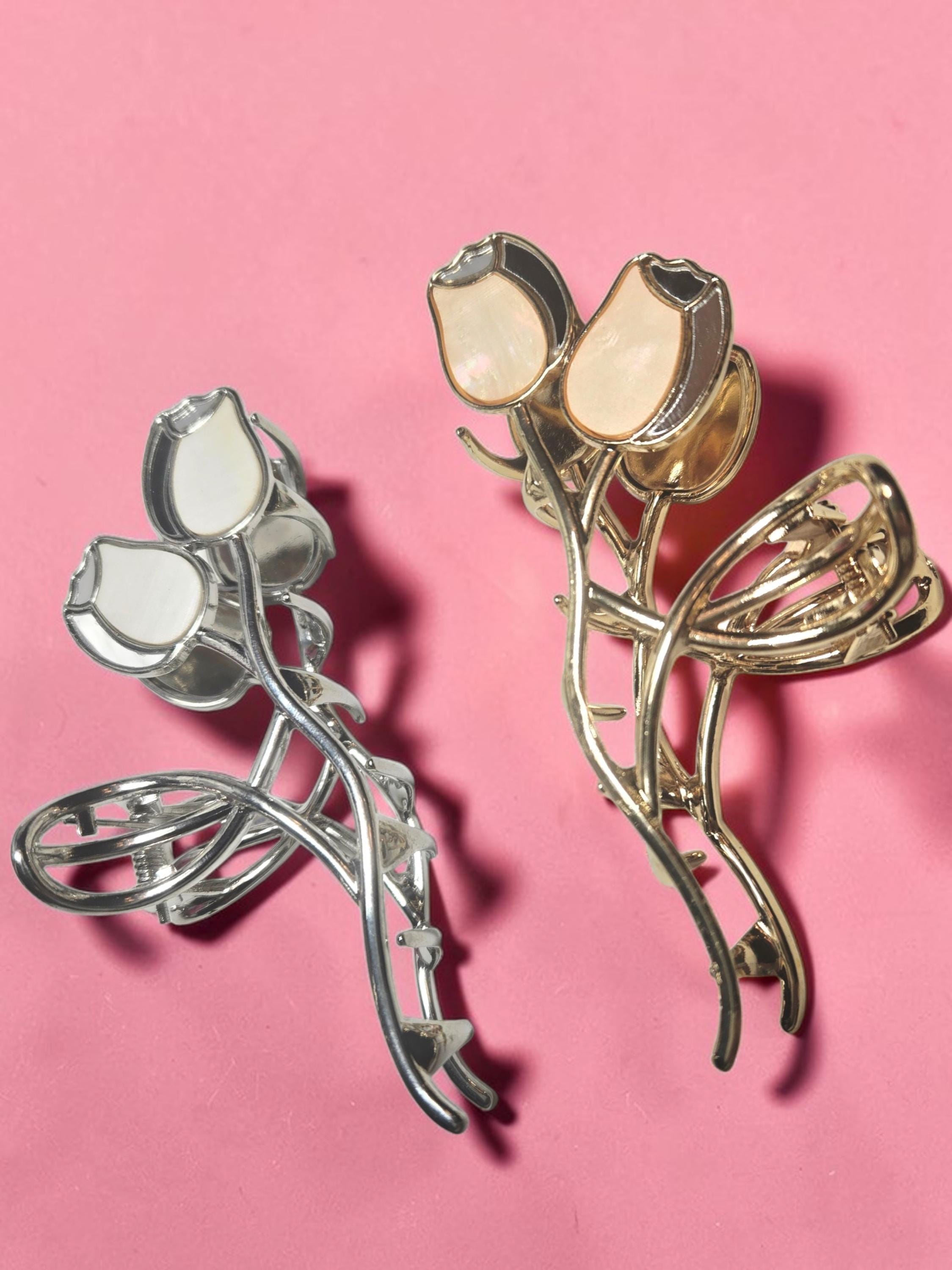 NEW Piper K Metal Tulips Flowers Double-sided 2-pack Metal Hair Claw ...