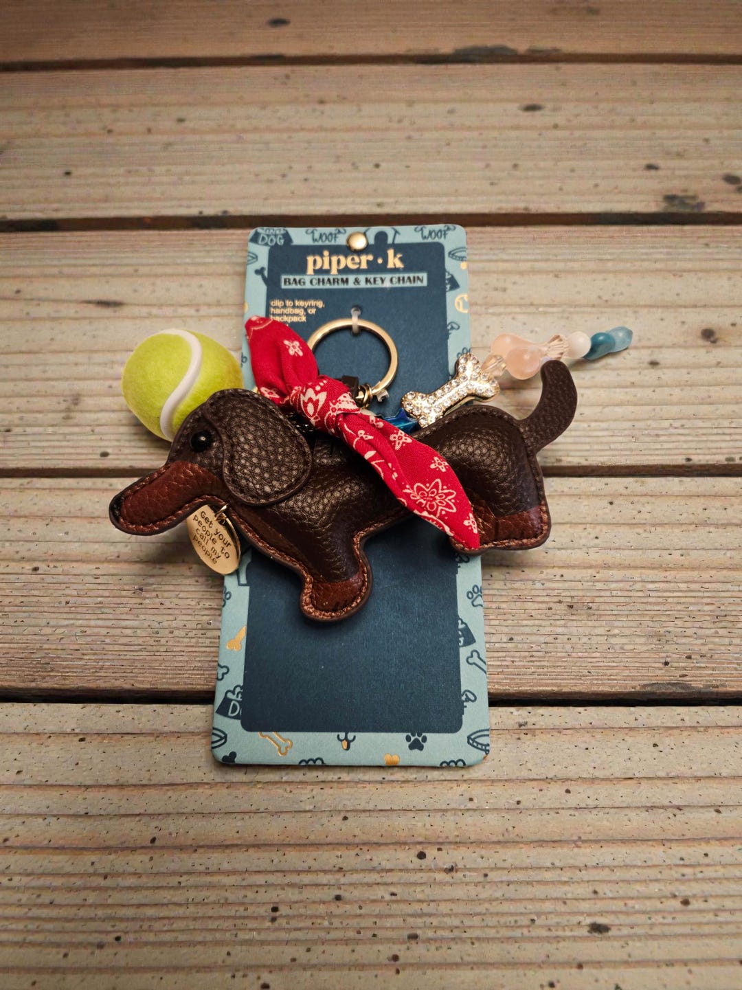 New Piper K Dachshund Dog With Red Bandana and Tennis Ball Bag Charm ...