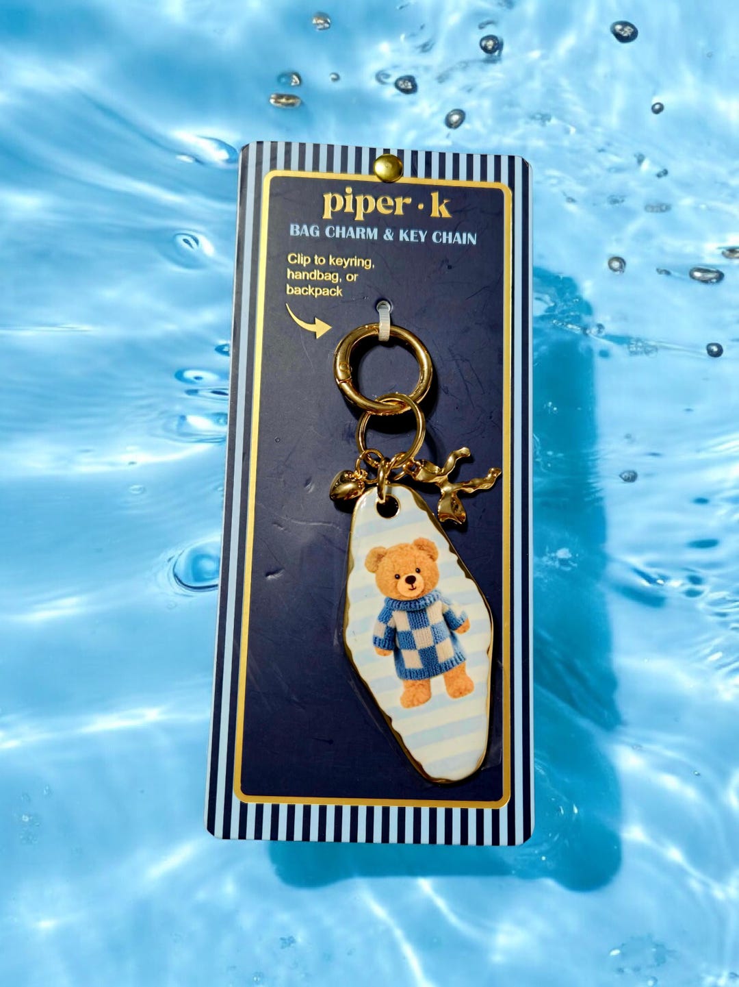 NEW Piper K Blue and Gold Teddy Bear Bag Charm Keychain NWT - Etsy