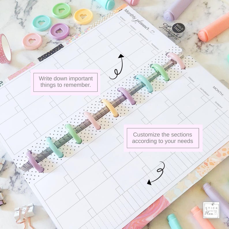 Undated Monthly Calendar Happy Planner Skinny Classic Insert, Printable ...