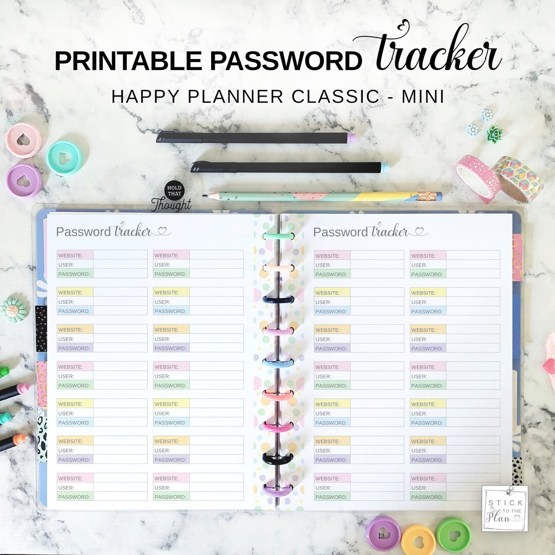 Classic Happy Planner Password Tracker Printable Insert, Mini HP ...