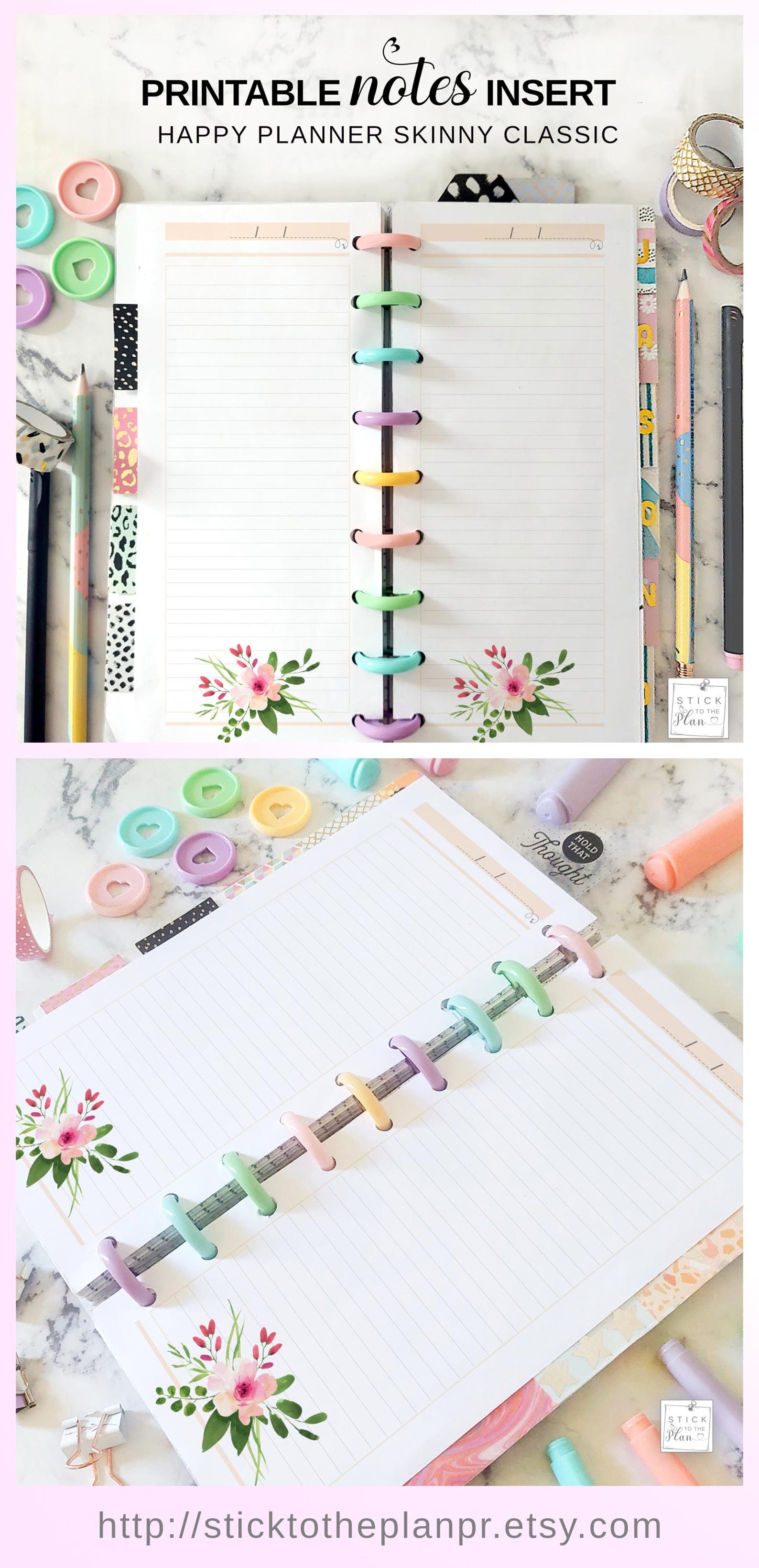 Skinny Classic Happy Planner Notes Paper, Printable Half Sheets HP Note ...