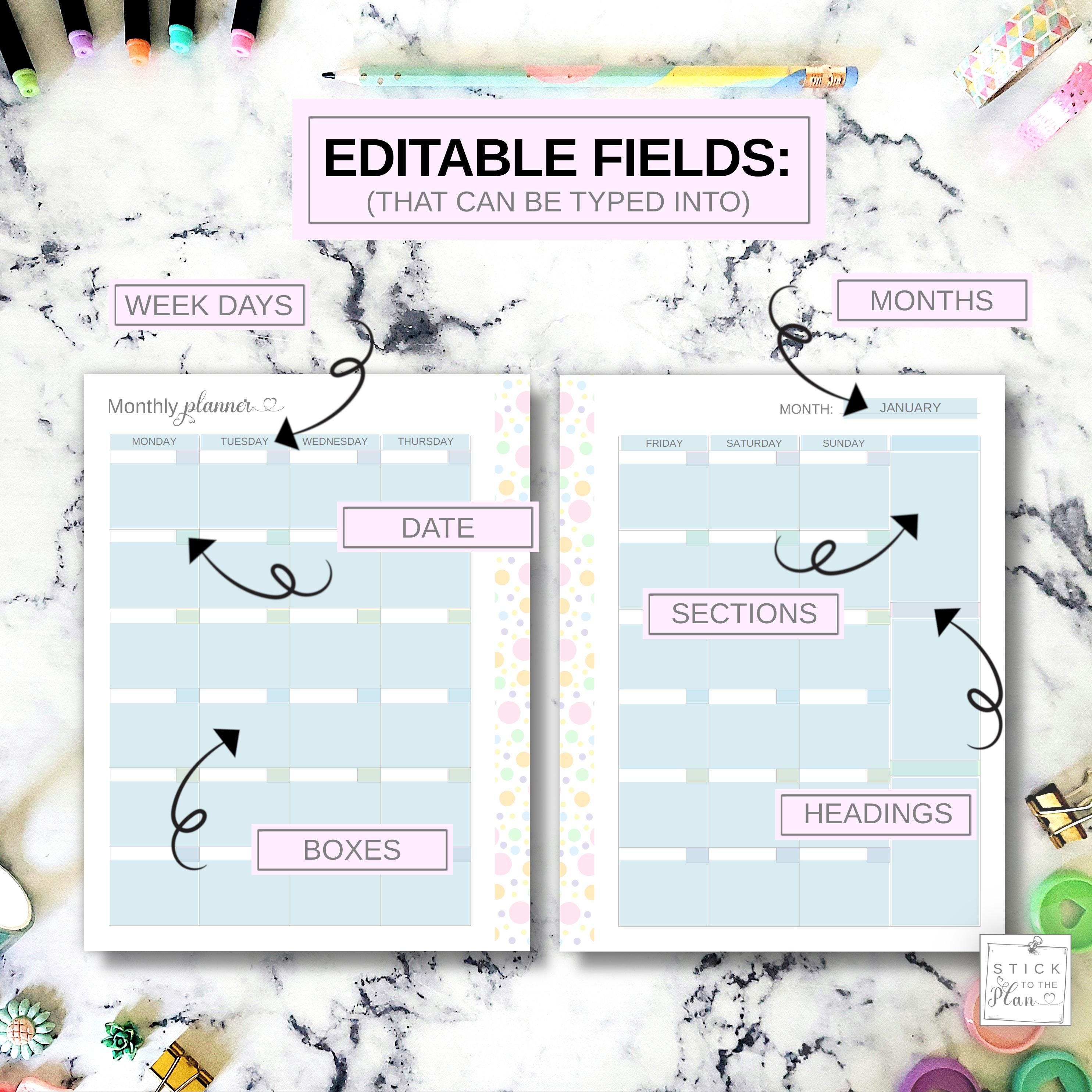 Monthly Planner Editable Fit Big Happy Planner, Letter Size Fillable ...