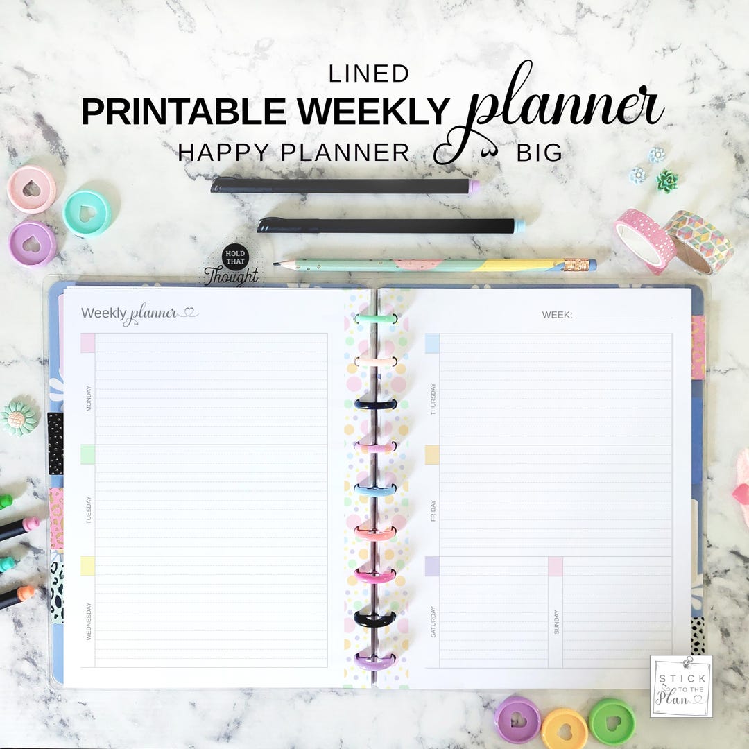 Lined Big Happy Planner Horizontal Weekly Insert, Letter Size Printable ...