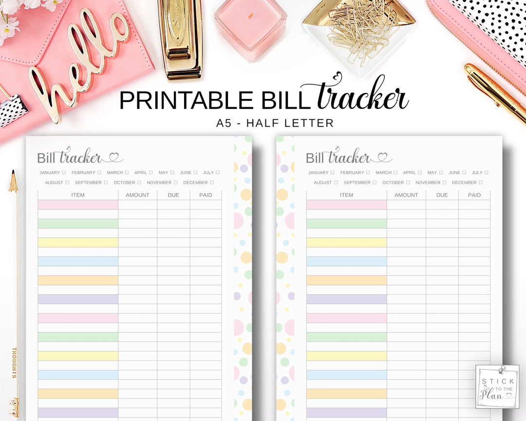 A5 Bill Tracker, Printable Half Letter Expense Tracker Planner Insert ...