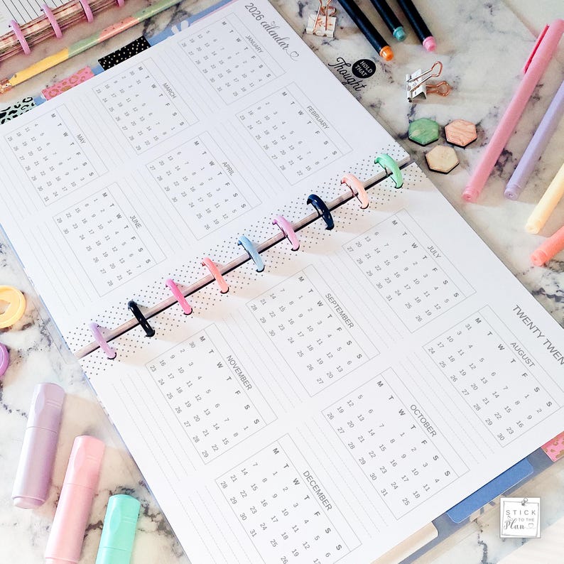 Big Happy Planner 2026 Yearly Calendar Insert, Printable Letter Size 2 ...