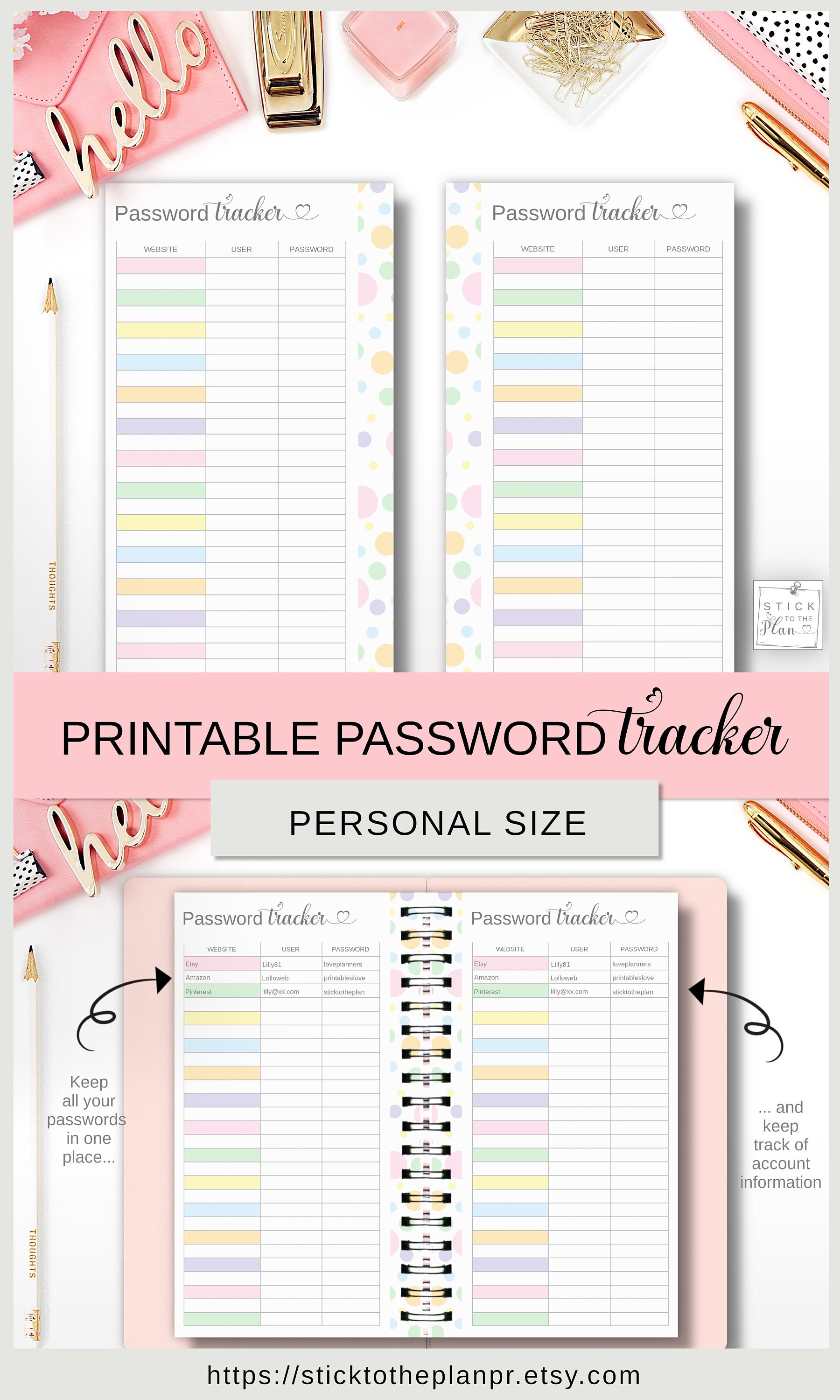 Personal Password Book, Printable Password Tracker Personal Size ...