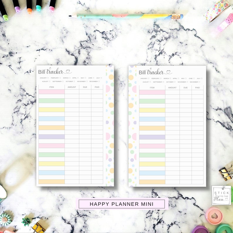 Bill Tracker Printable Insert Fit Happy Planner Classic & Mini, Bill ...