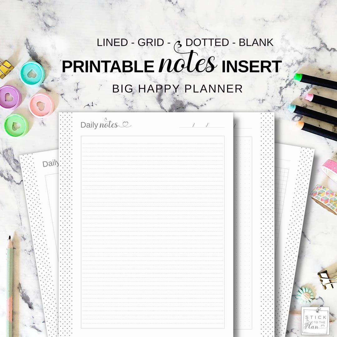 Printable Notes Pages Big Insert, Letter Size Lined Grid Dot Note Paper ...