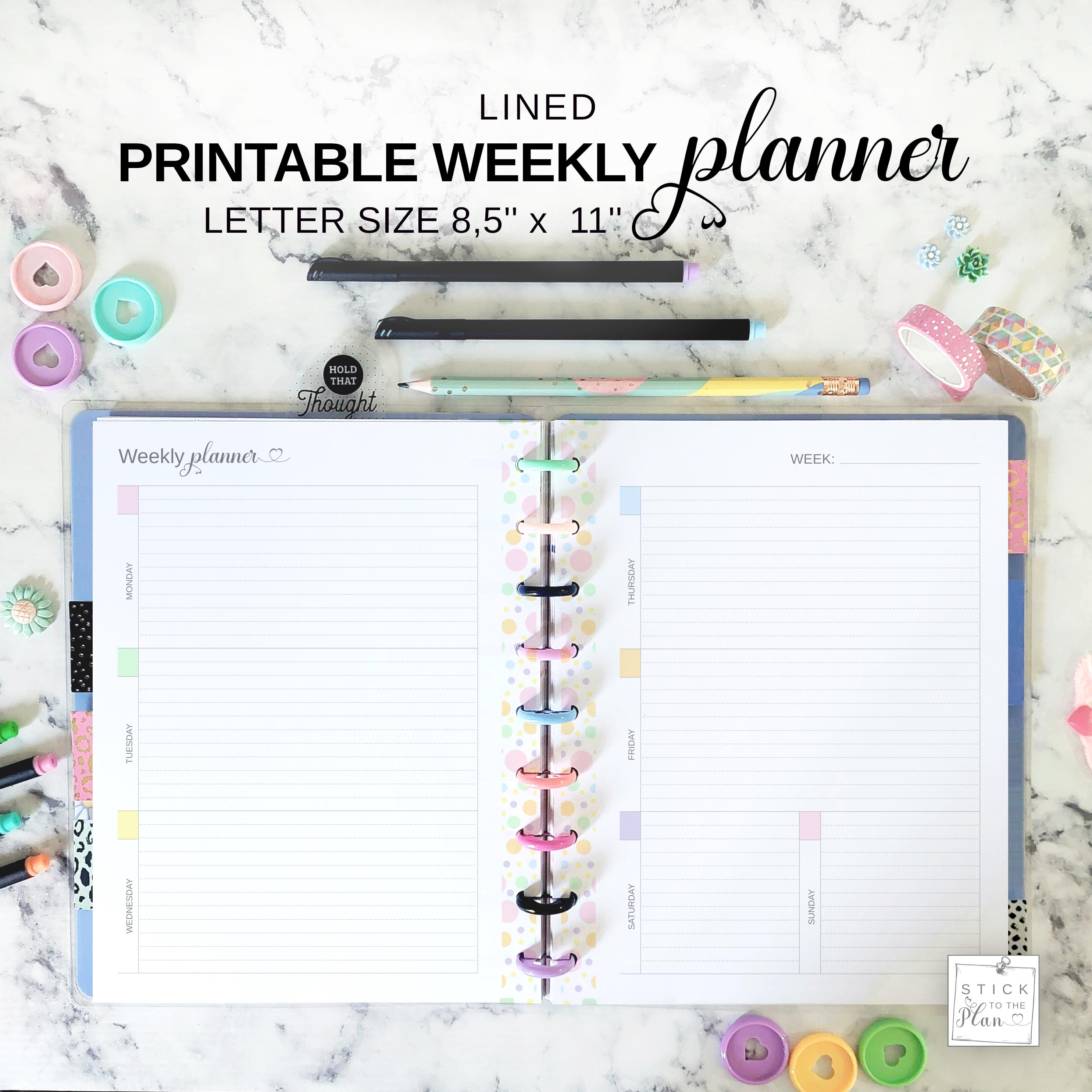 Lined Horizontal Weekly Insert Fit Big Happy Planner, Letter Size ...