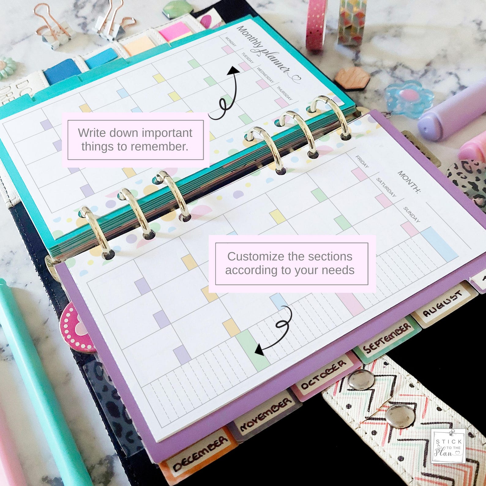 Monthly Insert on Two Pages Personal Size, Printable Monthly Planner ...