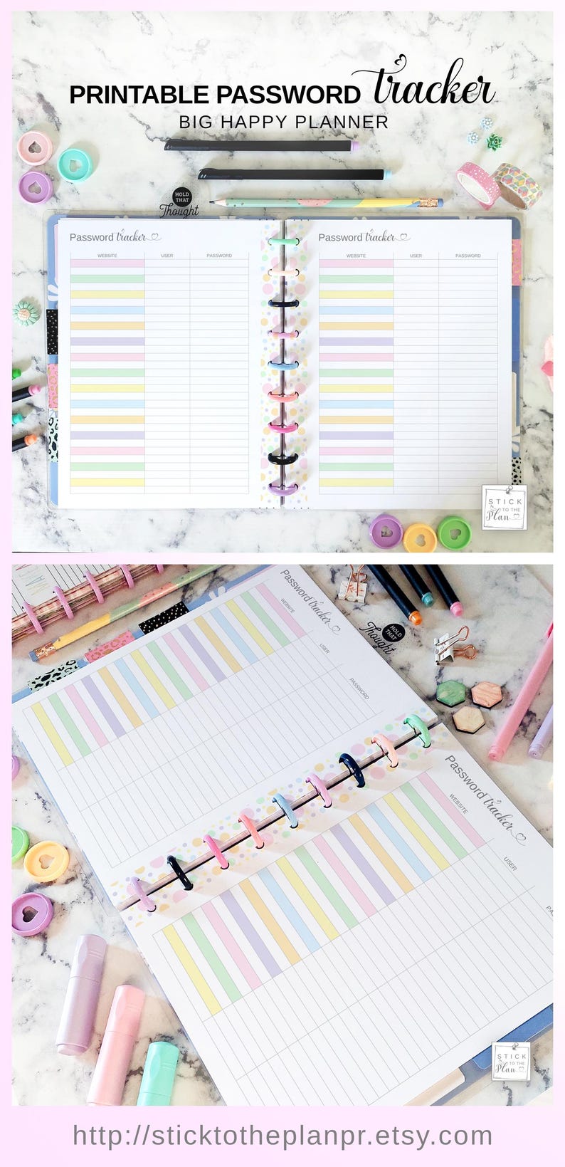 Password Tracker Insert Fit Big Happy Planner, Letter Sized Pastel ...