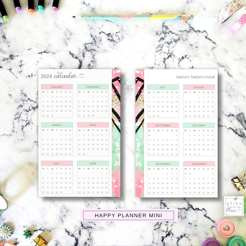 Yearly Calendar 2024 Printable Happy Planner Classic Insert, HP Mini ...