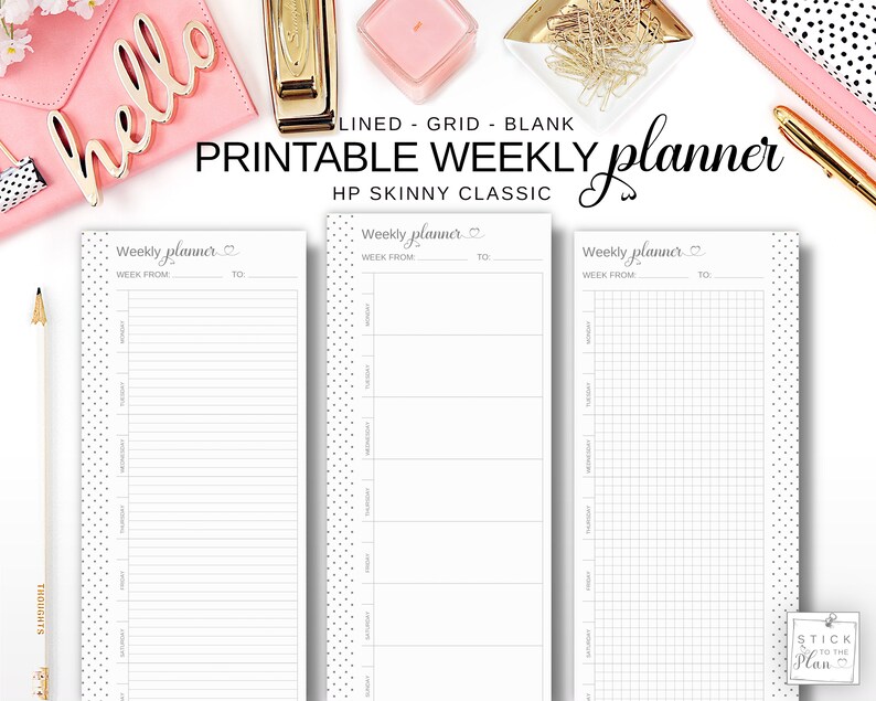 Week on One Page Printable Happy Planner Skinny Classic Insert, Half ...
