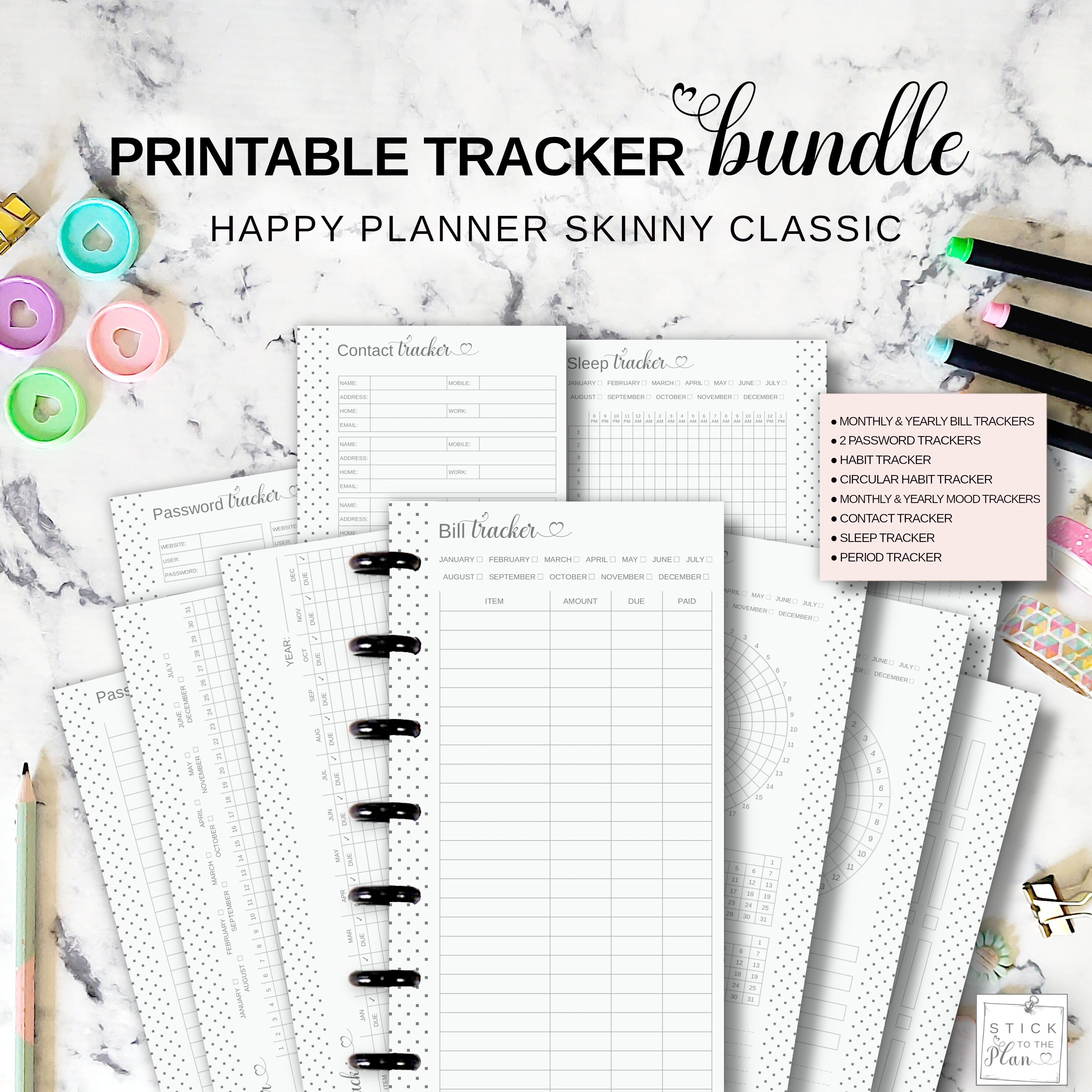 HP Skinny Classic Printable Tracker Bundle, Bill Payment Checklist ...