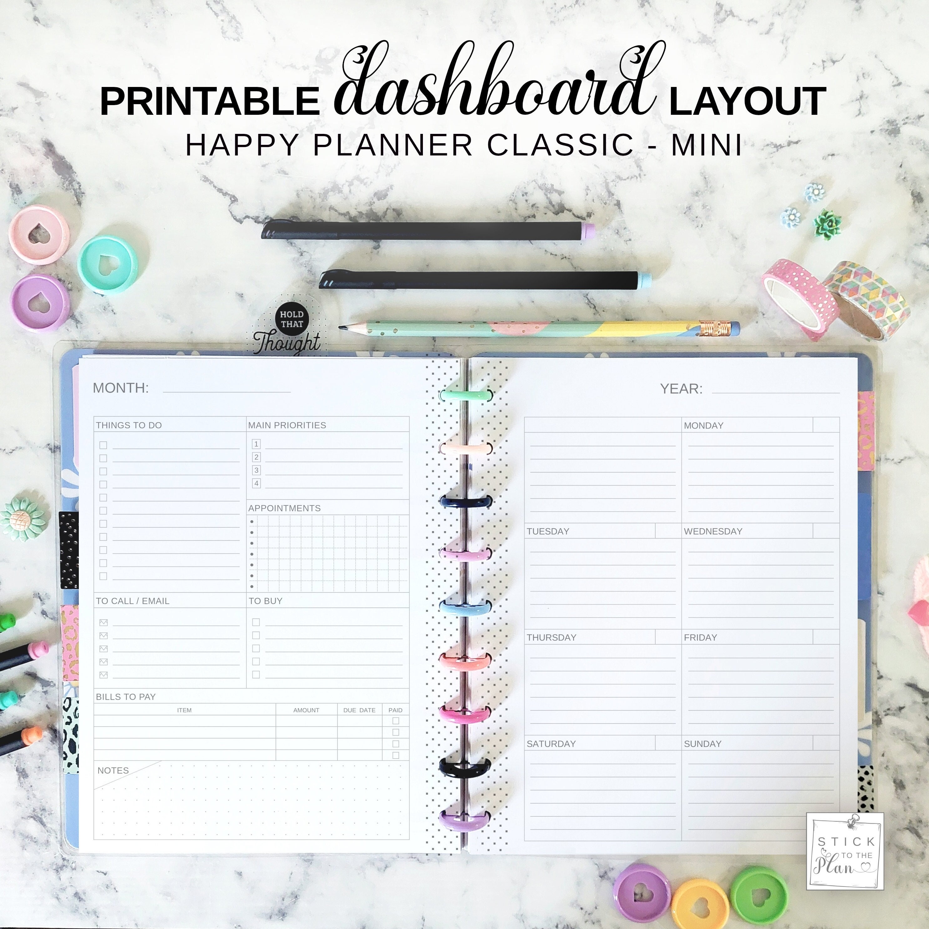Happy Planner Dashboard Layout Classic Insert, Printable Mini HP Week ...