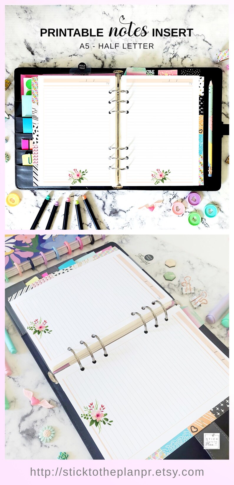 A5 Notes Printable Planner Insert, Half Letter Planner Notes Pages ...