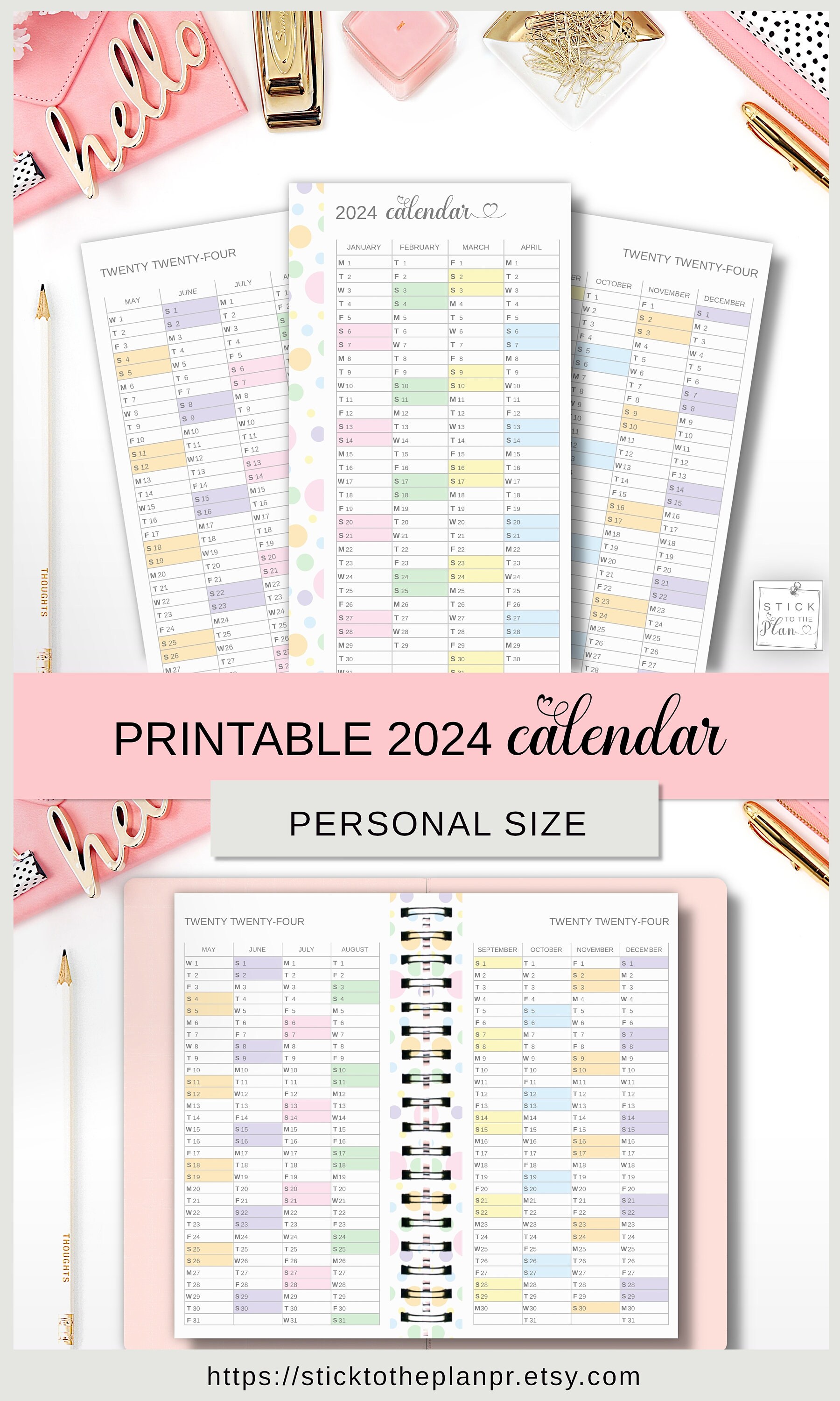 Yearly Calendar 2024 Personal Size, Printable Yearly Planner Insert ...