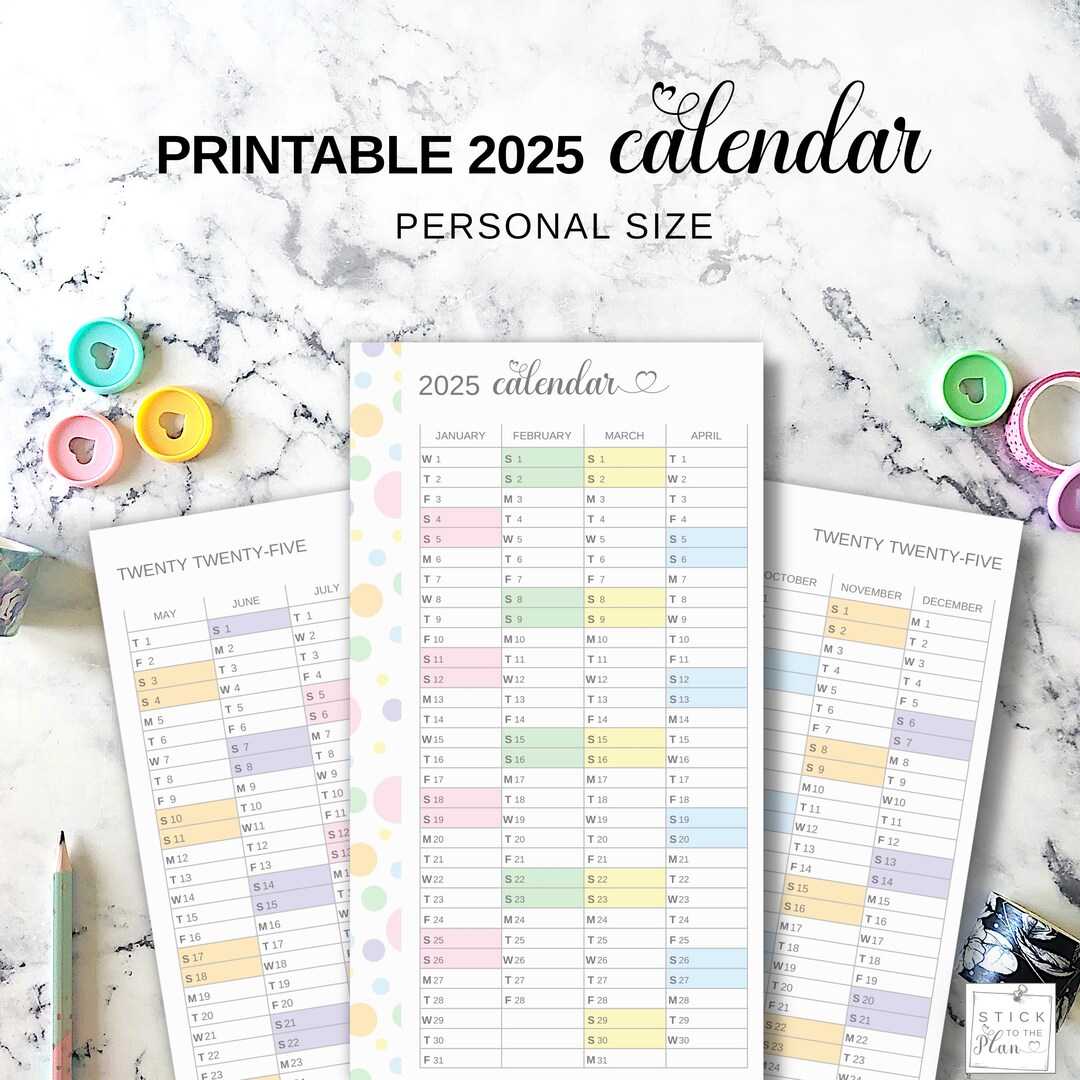 Yearly Calendar 2025 Personal Size, Printable Yearly Planner Insert ...