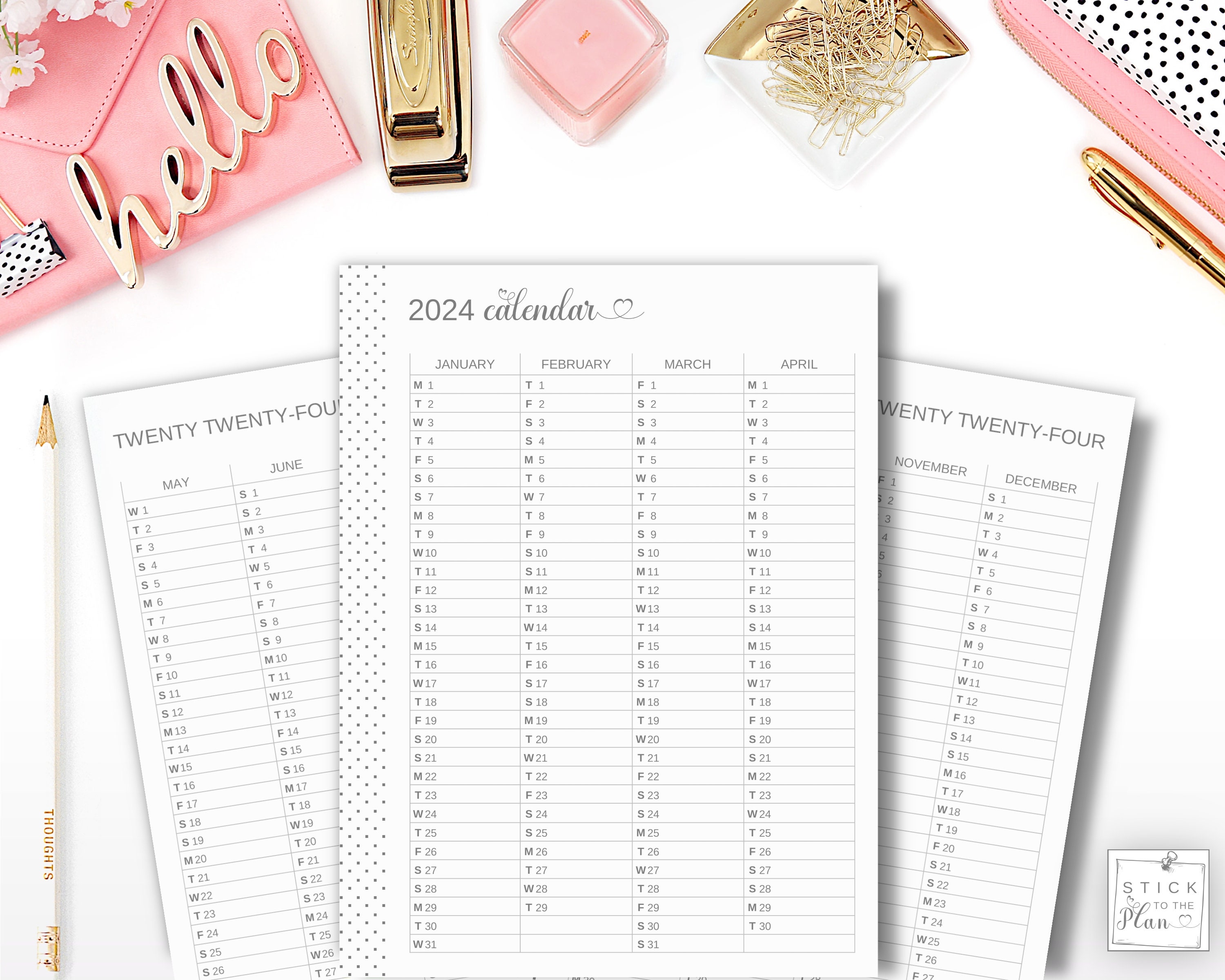Vertical Yearly Calendar 2024 Printable Happy Planner Classic Insert ...