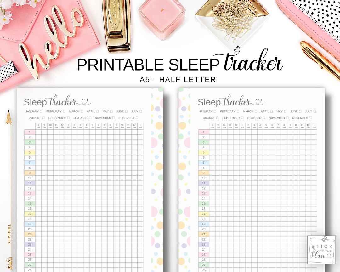 Sleep Tracker A5 Planner Insert, Printable Half Letter Night Time ...