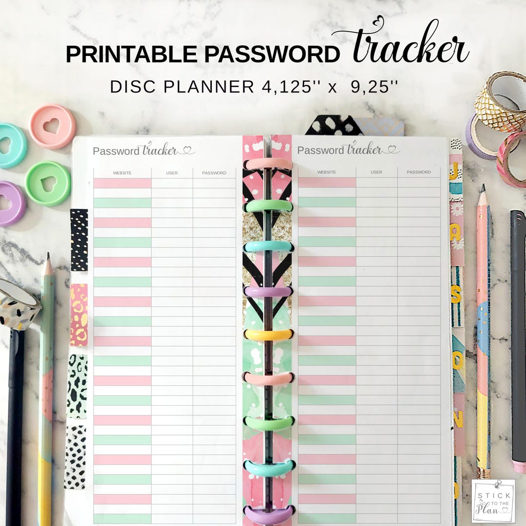 Disc Planner Printable Password Tracker Insert Fit Happy Planner Skinny ...