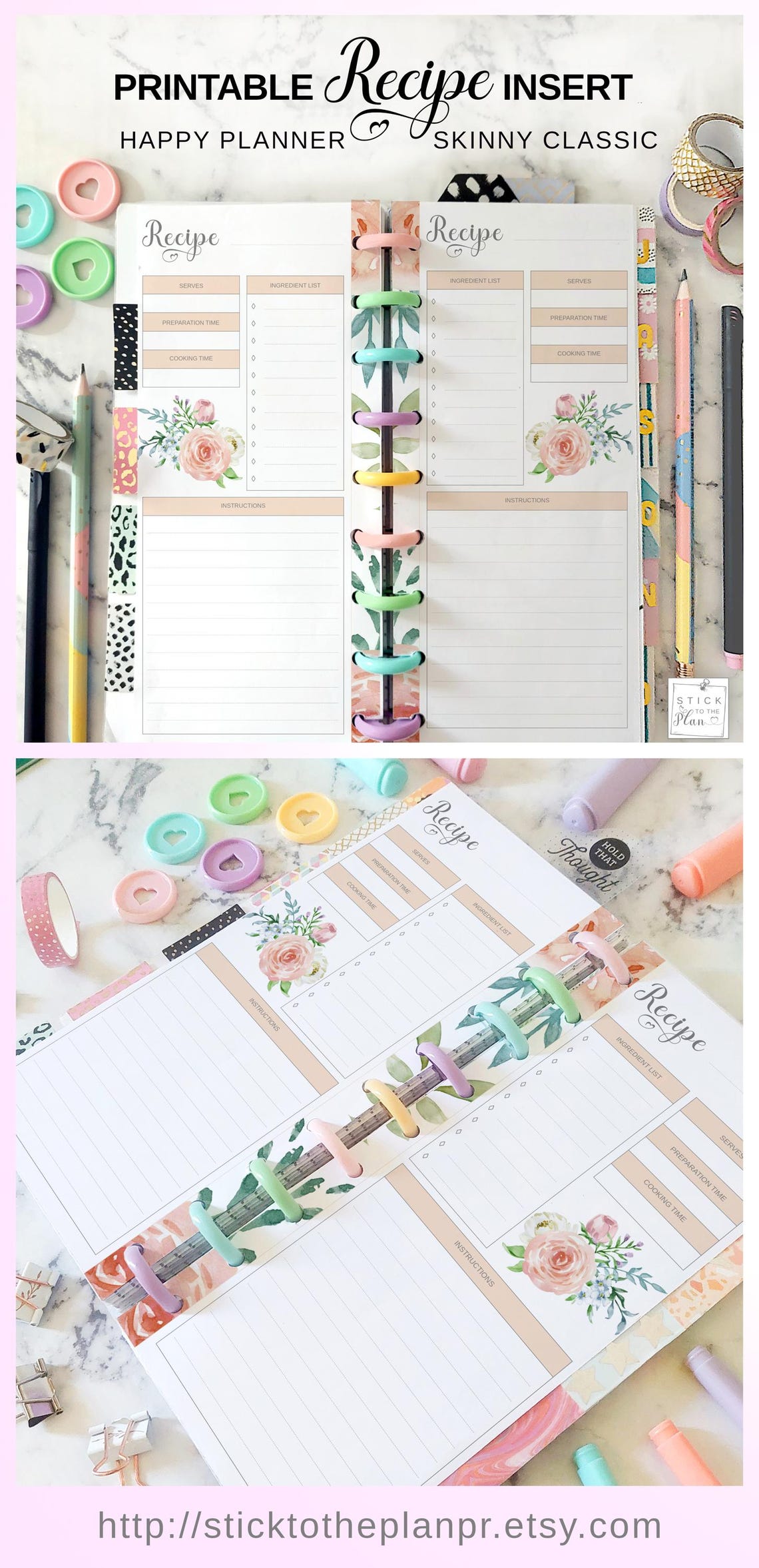 Printable Recipe Page Fit Happy Planner Skinny Classic, Disc Planner ...