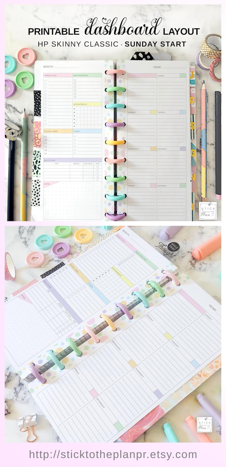 Dashboard Layout Printable Happy Planner Skinny Classic Insert, Half ...