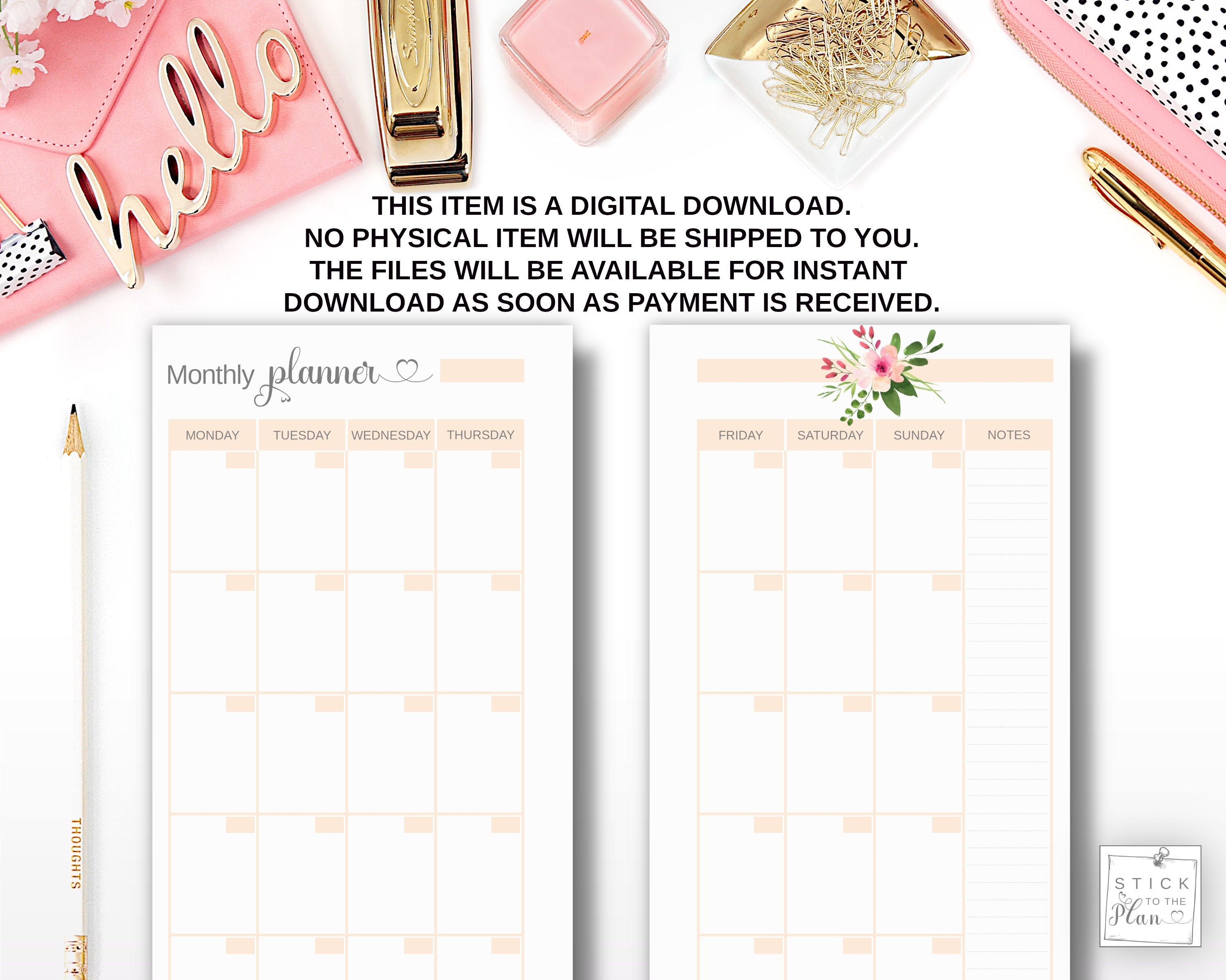 Printable Personal Monthly Planner, Personal Size Monthly Insert on 2 ...
